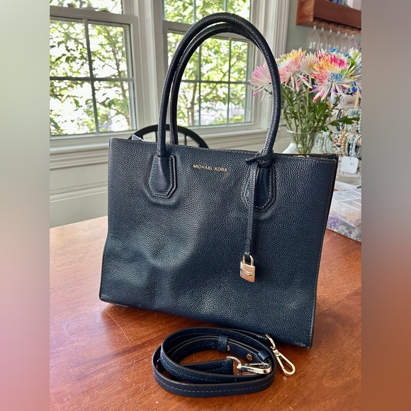 Michael Kors | Bags | Michael Kors Mercer Navy Leather Tote Bag | Poshmark